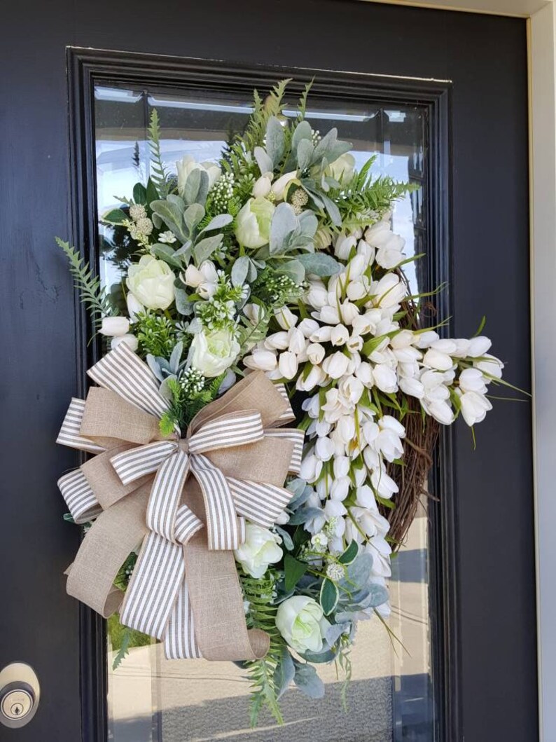 Oval Spring and Easter Cross Grapevine Wreath with Tulips for | Etsy