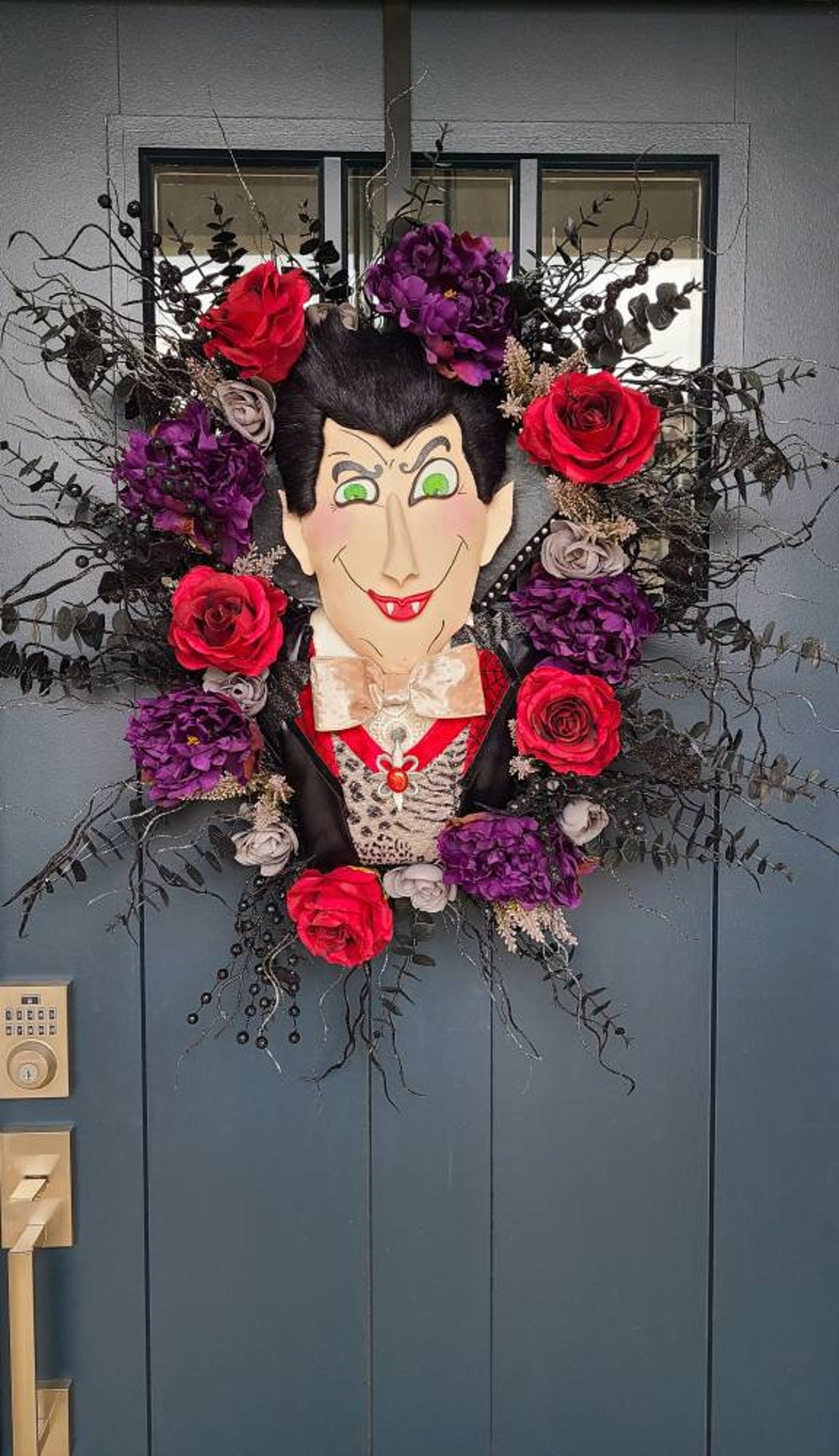 Halloween Dracula Wreath, Scarry Bat Wreath, Spooky Wreath, Red and ...