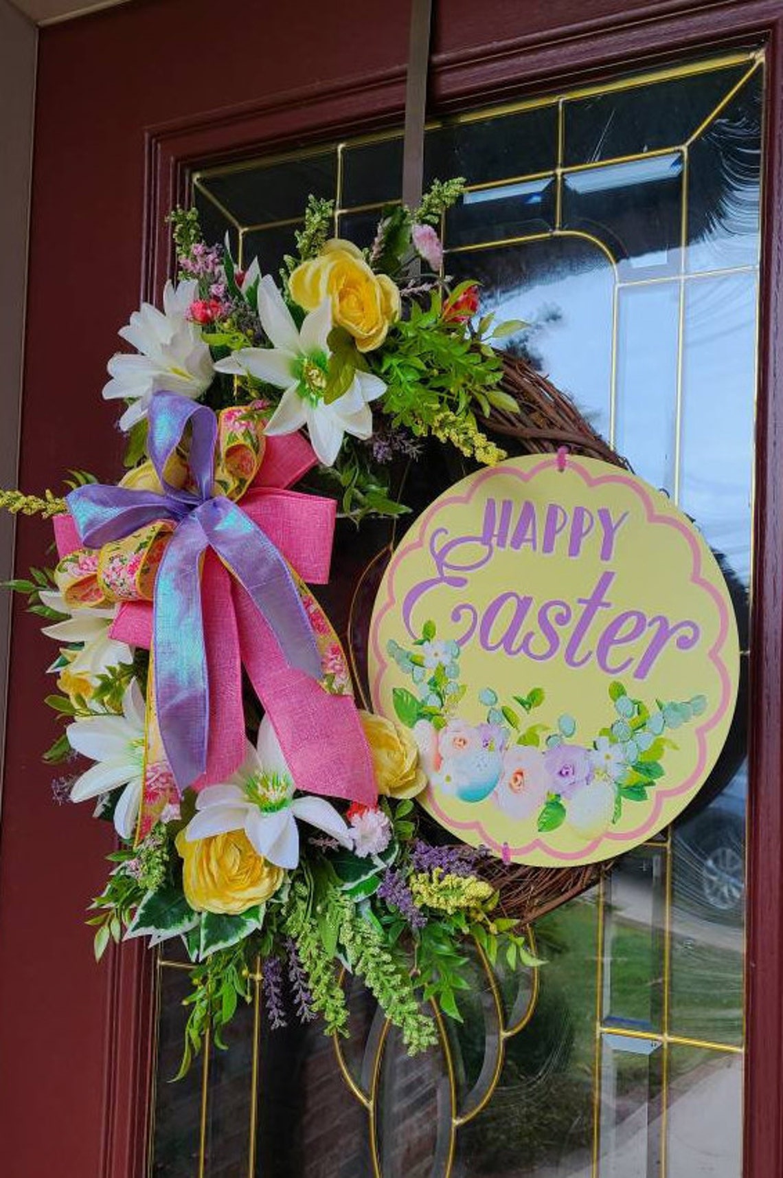 Easter Wreath with Lilies and Sign for Front Door Spring | Etsy