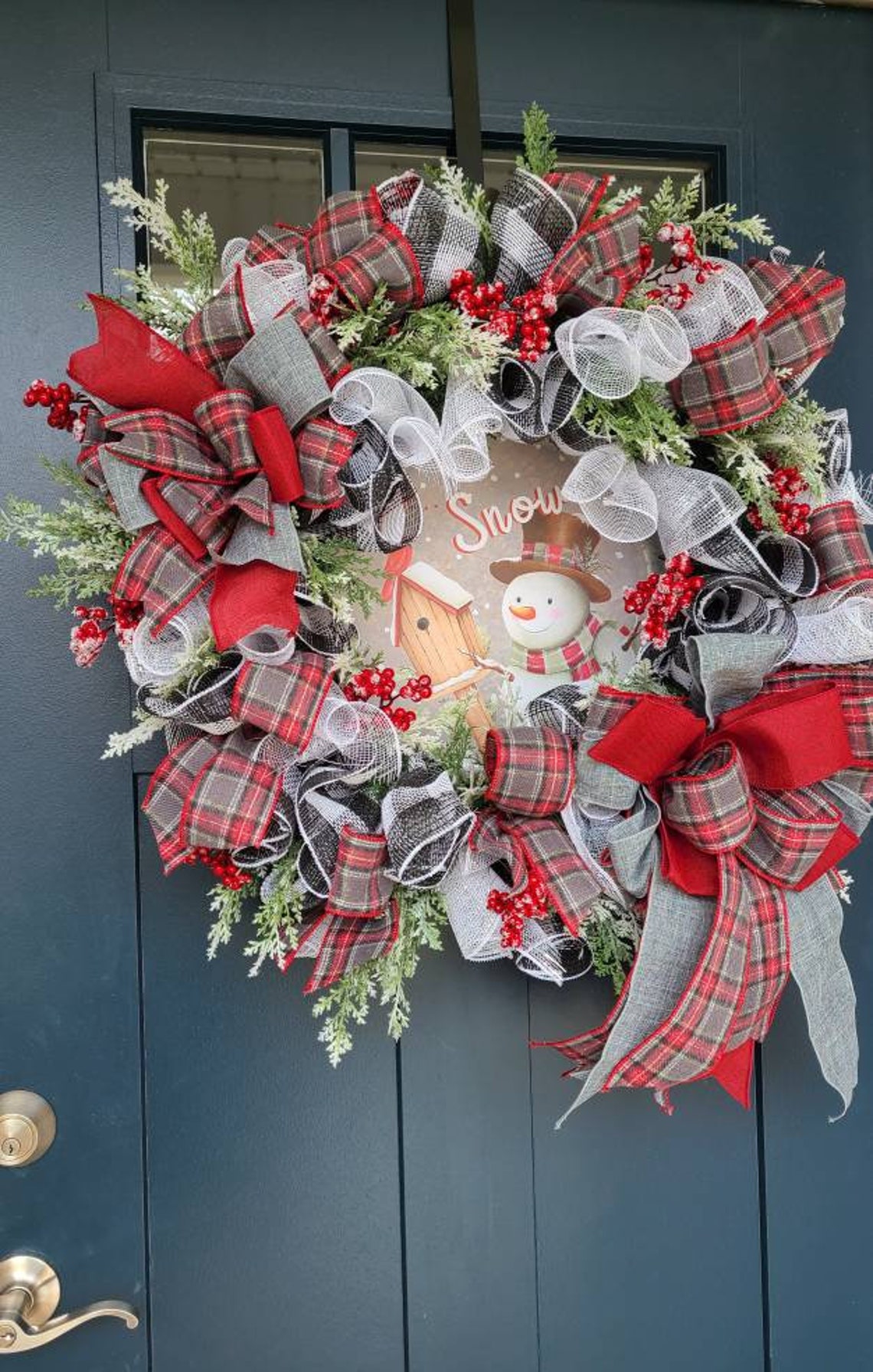 Rustic Snowman Wreath With Black and White Deco Mesh Snowman - Etsy