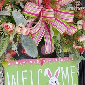 Easter Welcome Bunny Wreath for Front Door Spring Pink and | Etsy