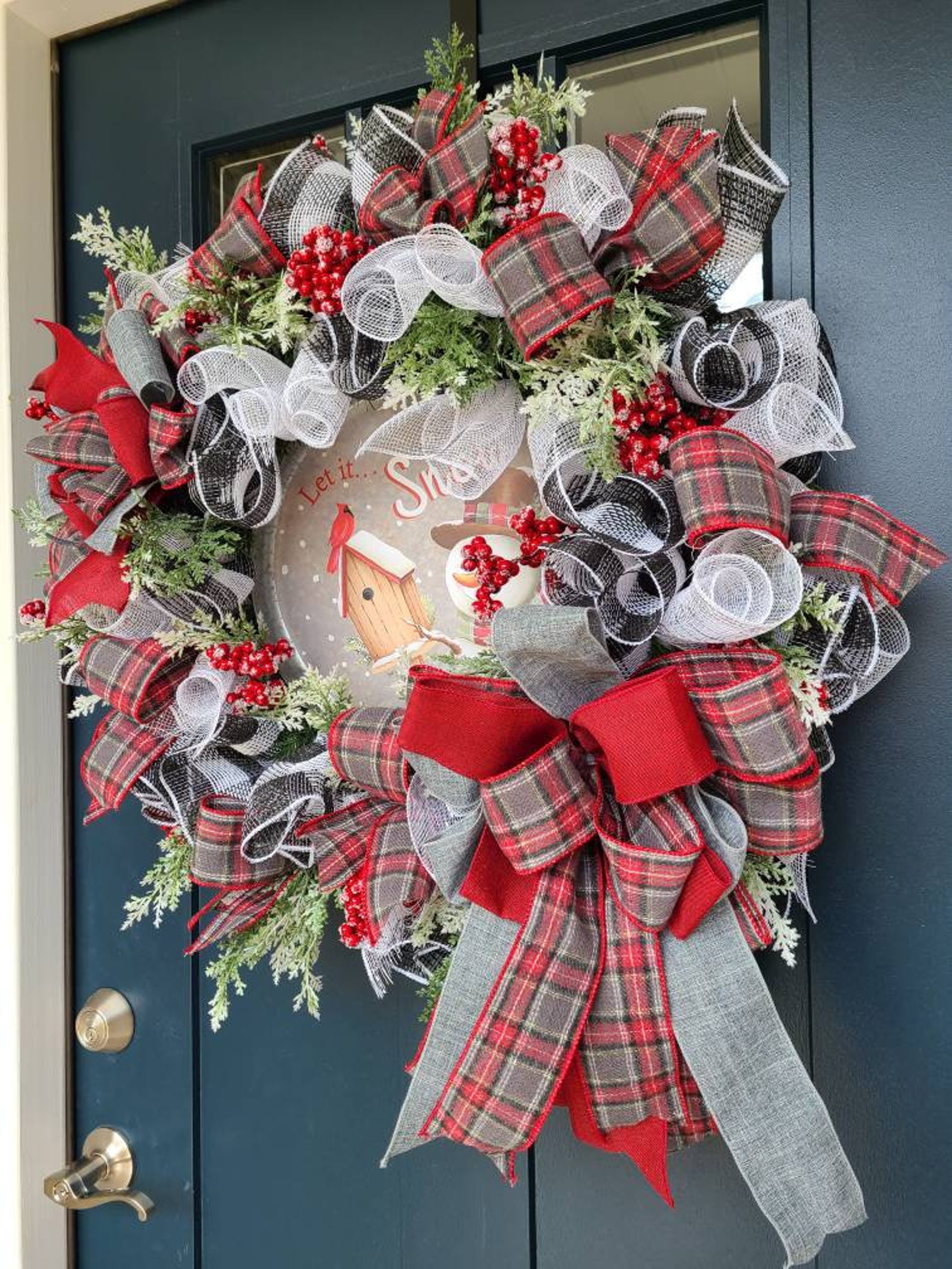 Rustic Snowman Wreath With Black and White Deco Mesh Snowman - Etsy