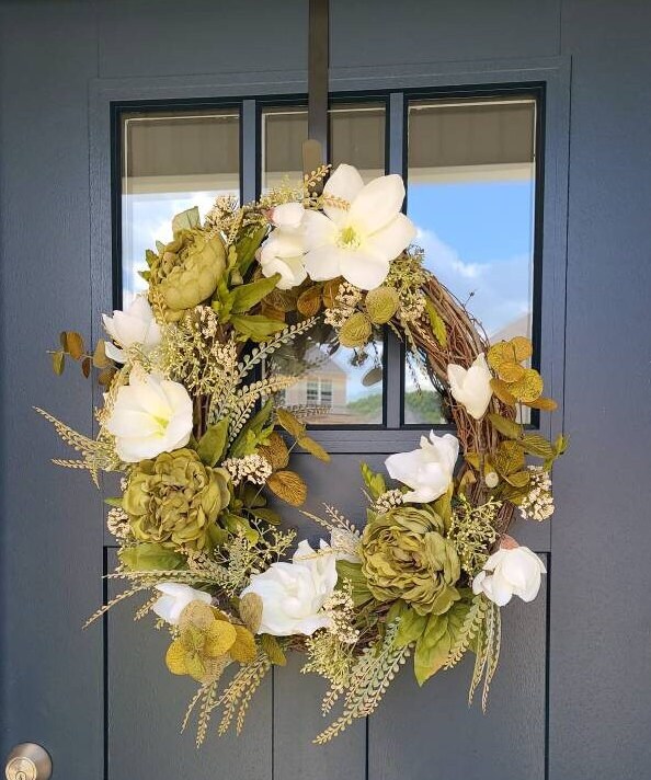Elegant Fall Magnolia Wreath With Green Peonies Best Fall - Etsy