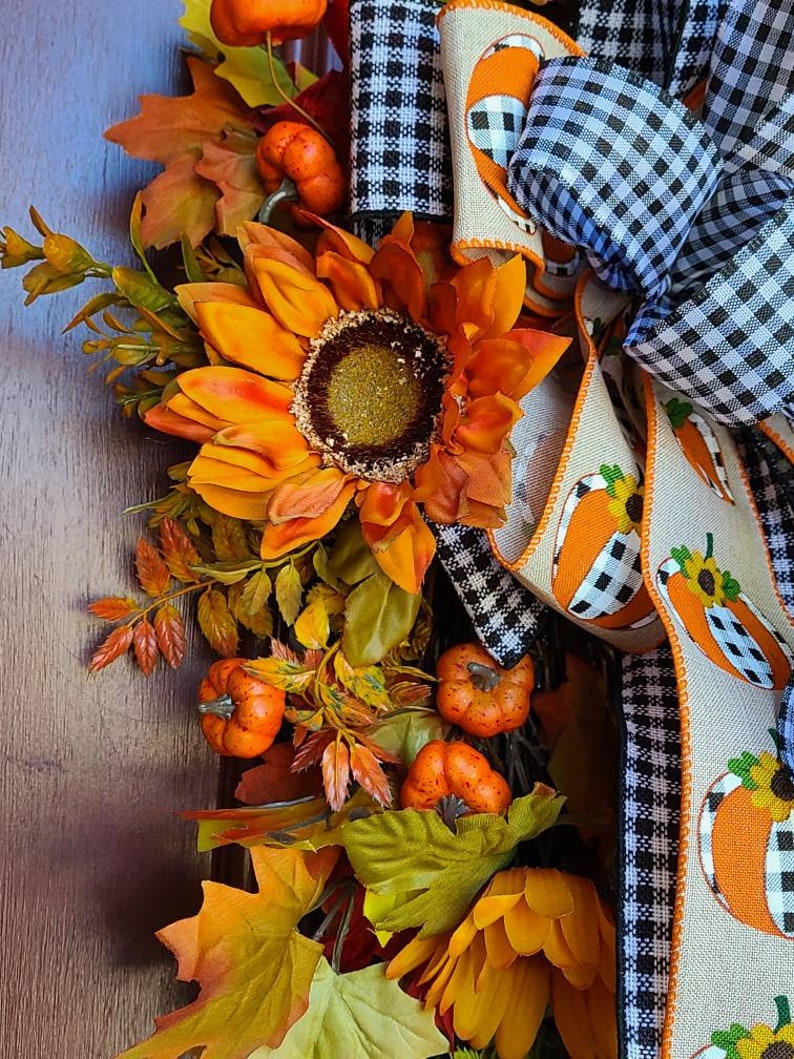 Fall Pumpkin Patch Wreath with Sunflowers and Mums Buffalo | Etsy