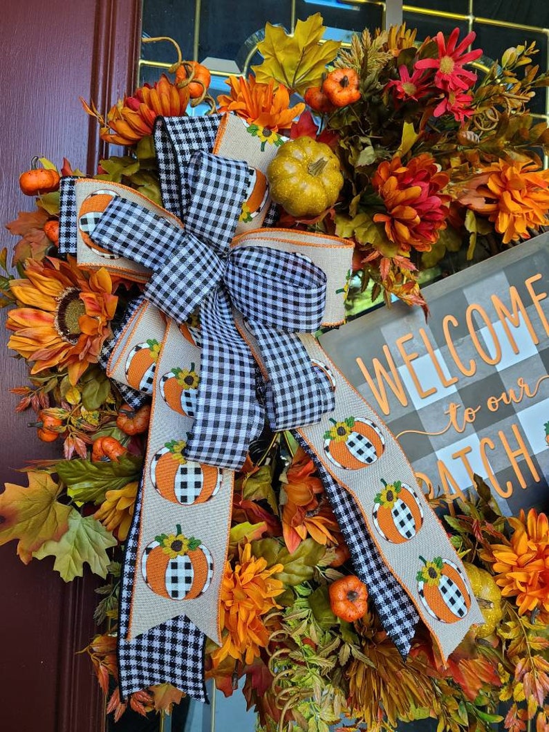 Fall Pumpkin Patch Wreath with Sunflowers and Mums Buffalo | Etsy