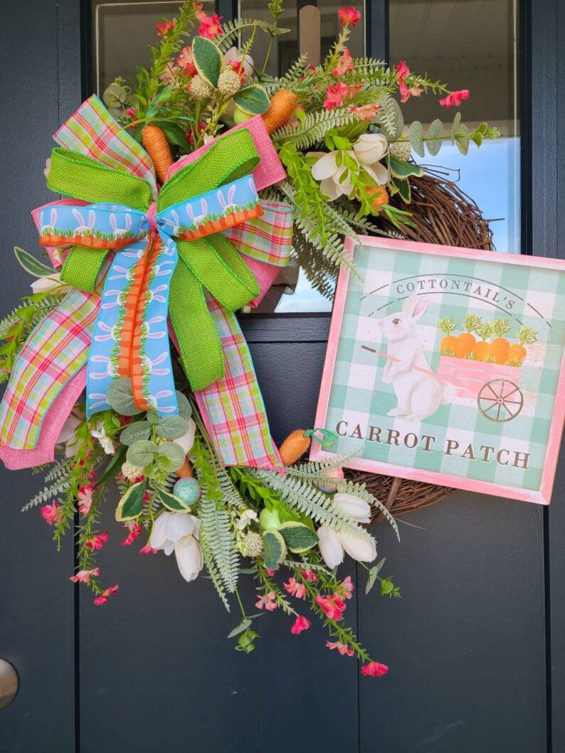 Easter Bunny Wreath for Front Door Pink Cornflower and Cream - Etsy