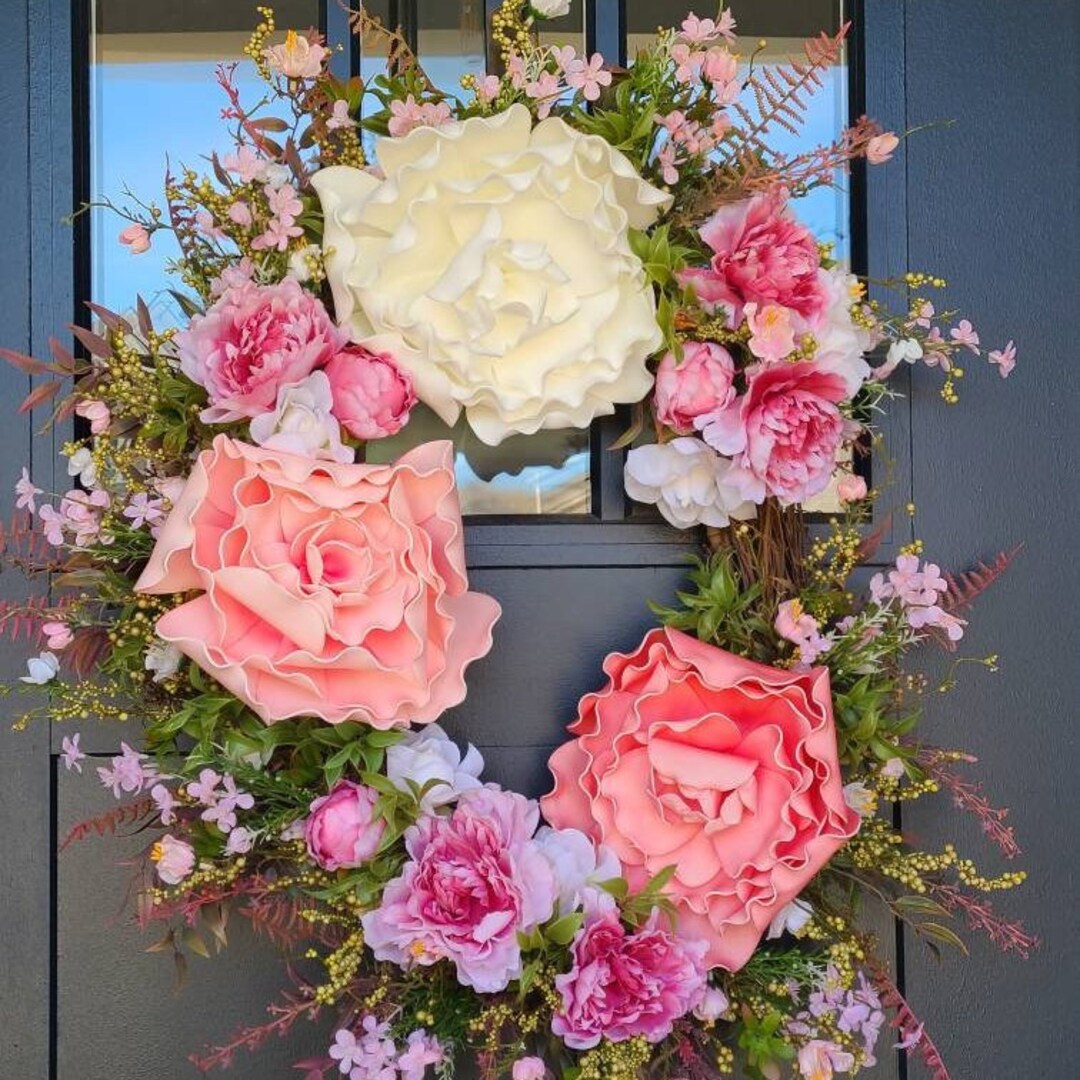 Spring Pastel Garden Wreath With Peonies and Roses, Easter Decoration ...