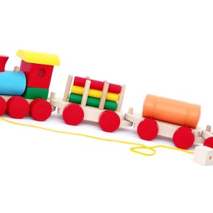 Wooden Train Pull Toy 1, Train 4 Set, Steam Locomotive Toy, Sorting Toy ...