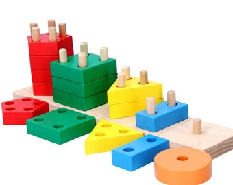 Classical shape sorter Personalized stacking pegs and shapes | Etsy