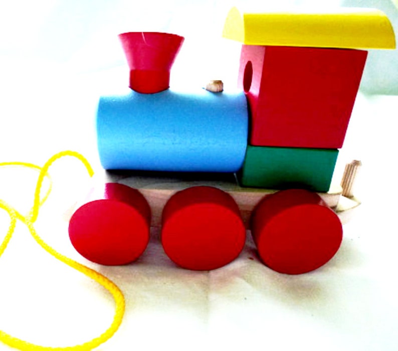 Wooden Train Pull Toy 2 Train 4 Set Steam Locomotive Toy - Etsy