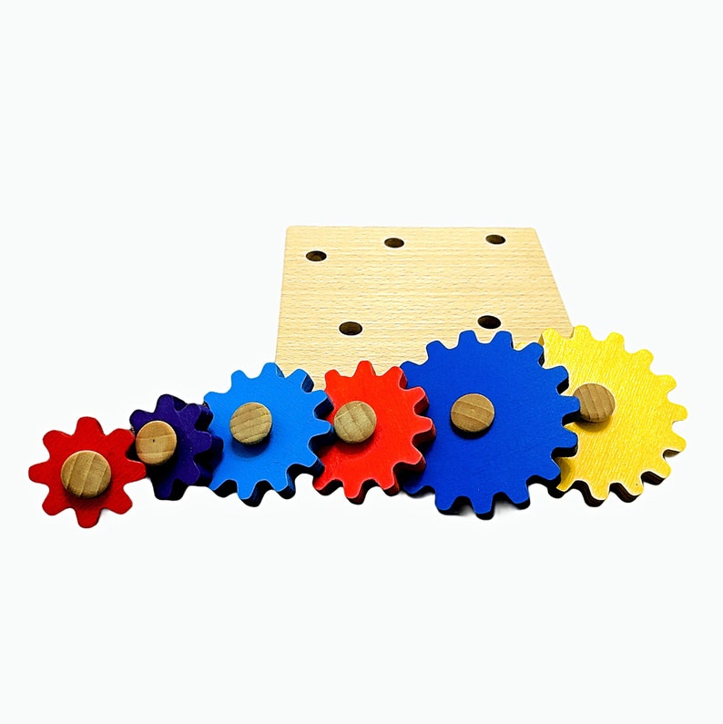 Wooden Gear Shapes Stacker, Stacking Rainbow, Wooden Ring Stacker, Wood ...