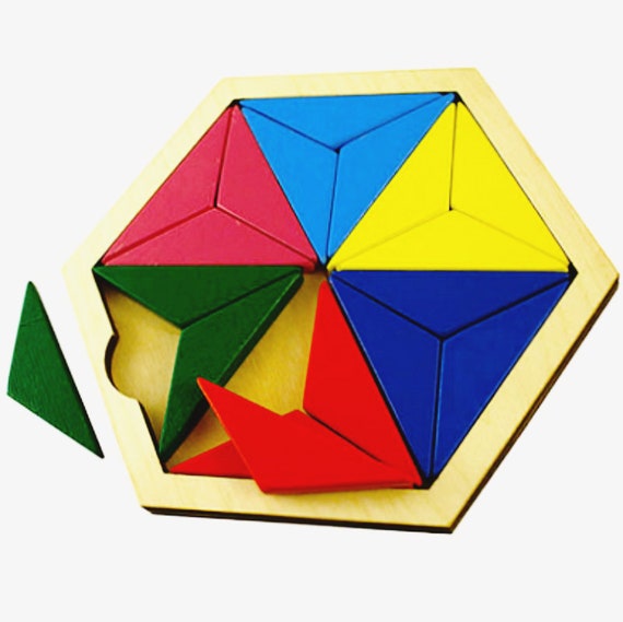 Geometric Rainbow Puzzle Wooden puzzle Waldorf toy | Etsy