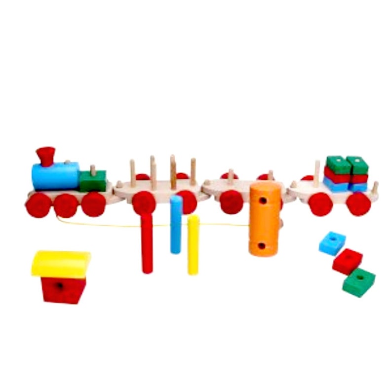 Wooden Train Pull Toy 1 Train 4 Set Steam Locomotive Toy - Etsy
