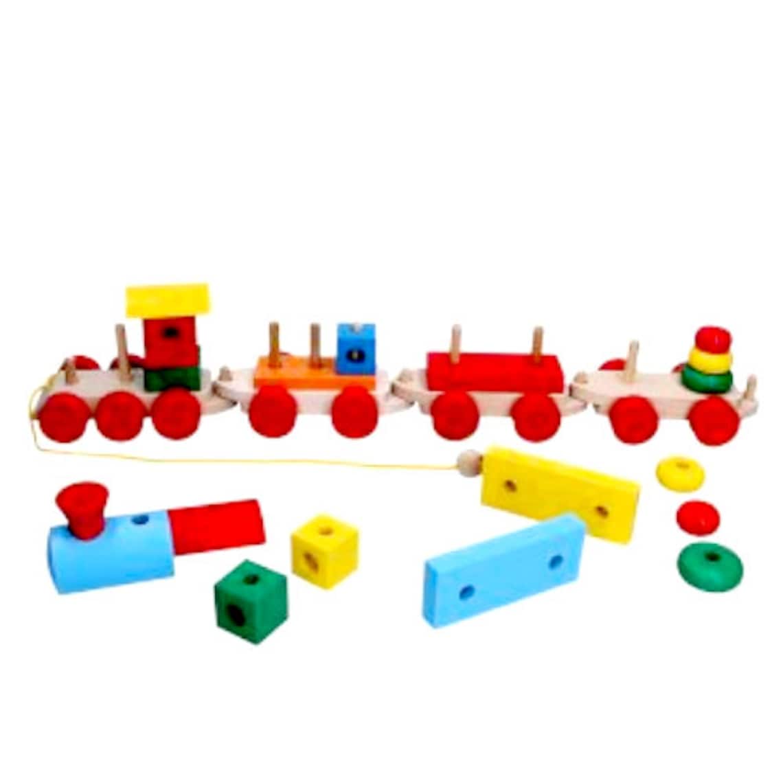 Wooden Train Pull Toy 2 Train 4 Set Steam Locomotive Toy - Etsy