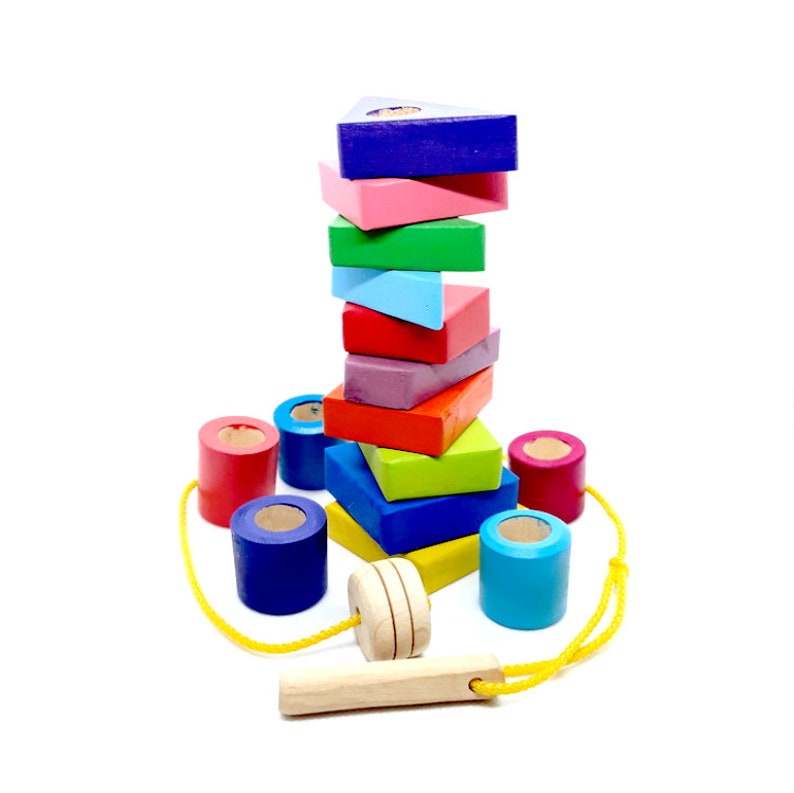 Geometric Shapes Lacing Set, Lacing Toy, Fine Motor Skills, Wooden ...