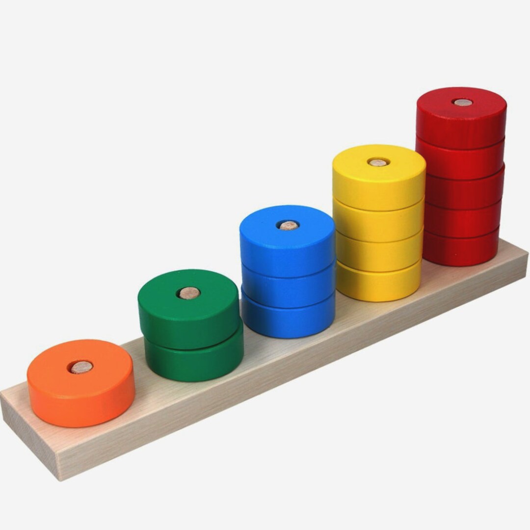 Color Sorter, Wooden Ring Stacker, Montessori Sorter, Raindbow Stacking ...