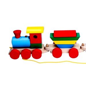 Wooden Train Pull Toy 3 Train 4 Set Steam Locomotive Toy - Etsy