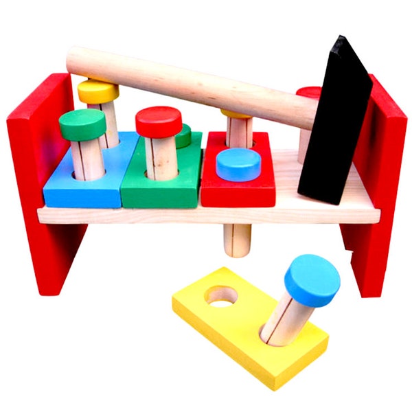 Wooden Hammer Bench Pegs and Balls Toy, Knock Game, Hammer Bench Toy ...