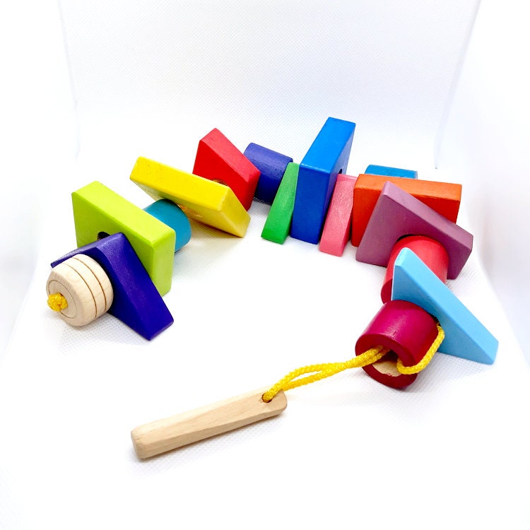 Geometric Shapes Lacing Set, Lacing Toy, Fine Motor Skills, Wooden ...