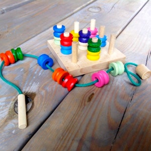 Wooden Lacing Spools Toy, Rainbow Spools, Rainbow Stacker, Lacing ...