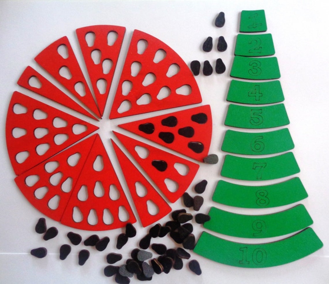 Watermelon Wooden Counting Puzzle Math Games Montessori - Etsy