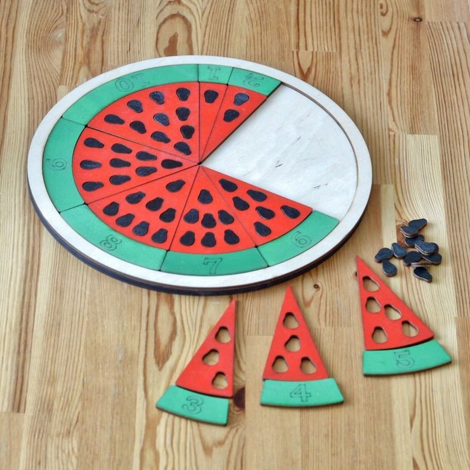 Watermelon Wooden Counting Puzzle Math Games Montessori - Etsy