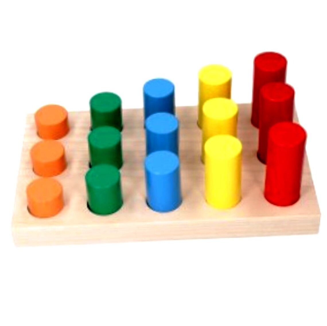 Rainbow Cylinders Set 15, Montessori Wooden Educational Puzzle, Color ...