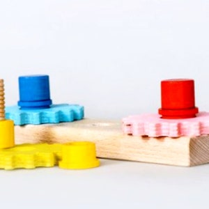 Wooden Gear Shapes Stacker mini Stacking Rainbow Wooden - Etsy