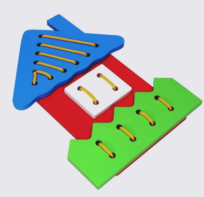 Wooden Lacing HOUSE Toy, Lacing House Toy, Wooden House Toy, Montessori ...