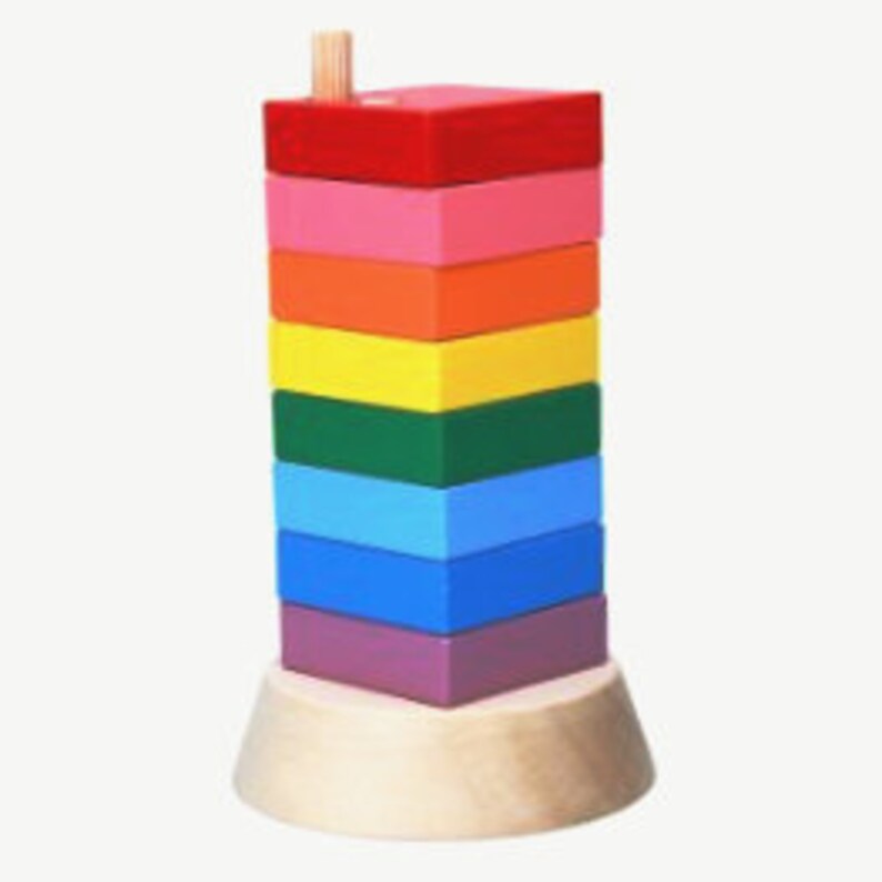 Stacking Rainbow Wooden Ring Stacker Square Pyramid Toy - Etsy