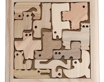 Black Square Puzzle, Wooden Square Puzzle, Tangram Puzzle, Wood Toy ...