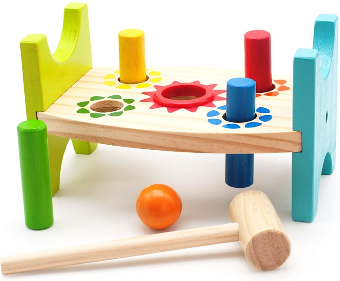 Wooden Hammer Bench Pegs and Balls Toy, Knock Game, Hammer Bench Toy ...
