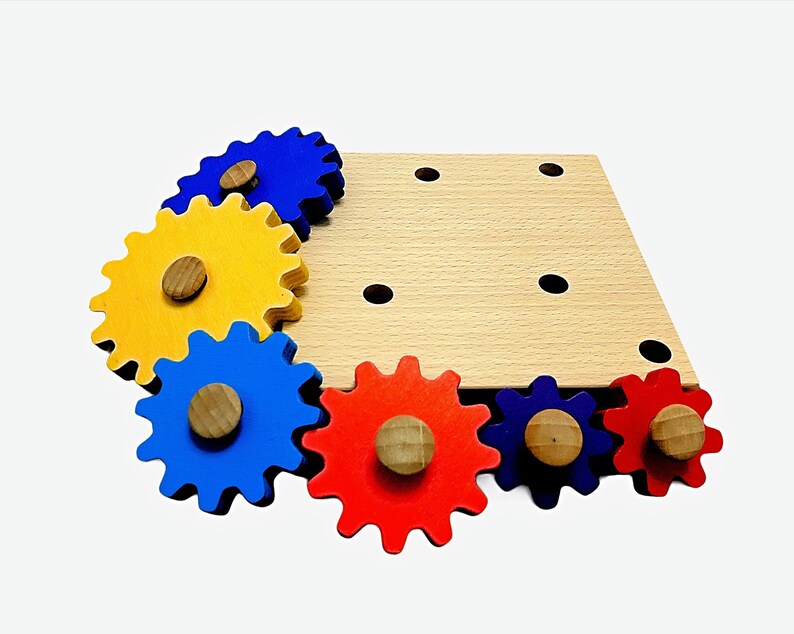 Wooden Gear Shapes Stacker, Stacking Rainbow, Wooden Ring Stacker, Wood ...