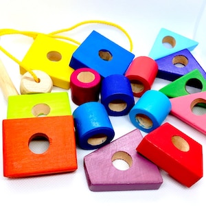 Geometric Shapes Lacing Set, Lacing Toy, Fine Motor Skills, Wooden ...