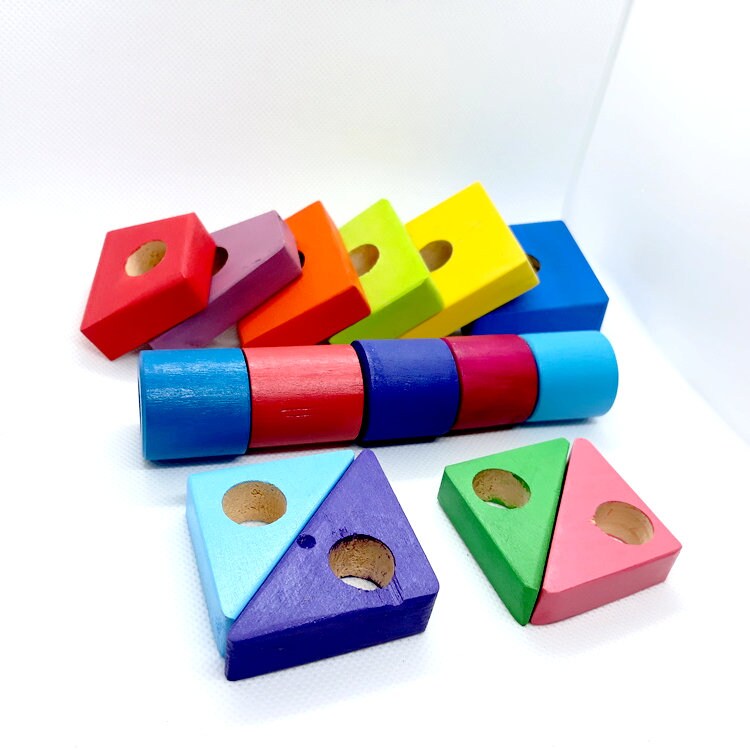 Geometric Shapes Lacing Set, Lacing Toy, Fine Motor Skills, Wooden ...
