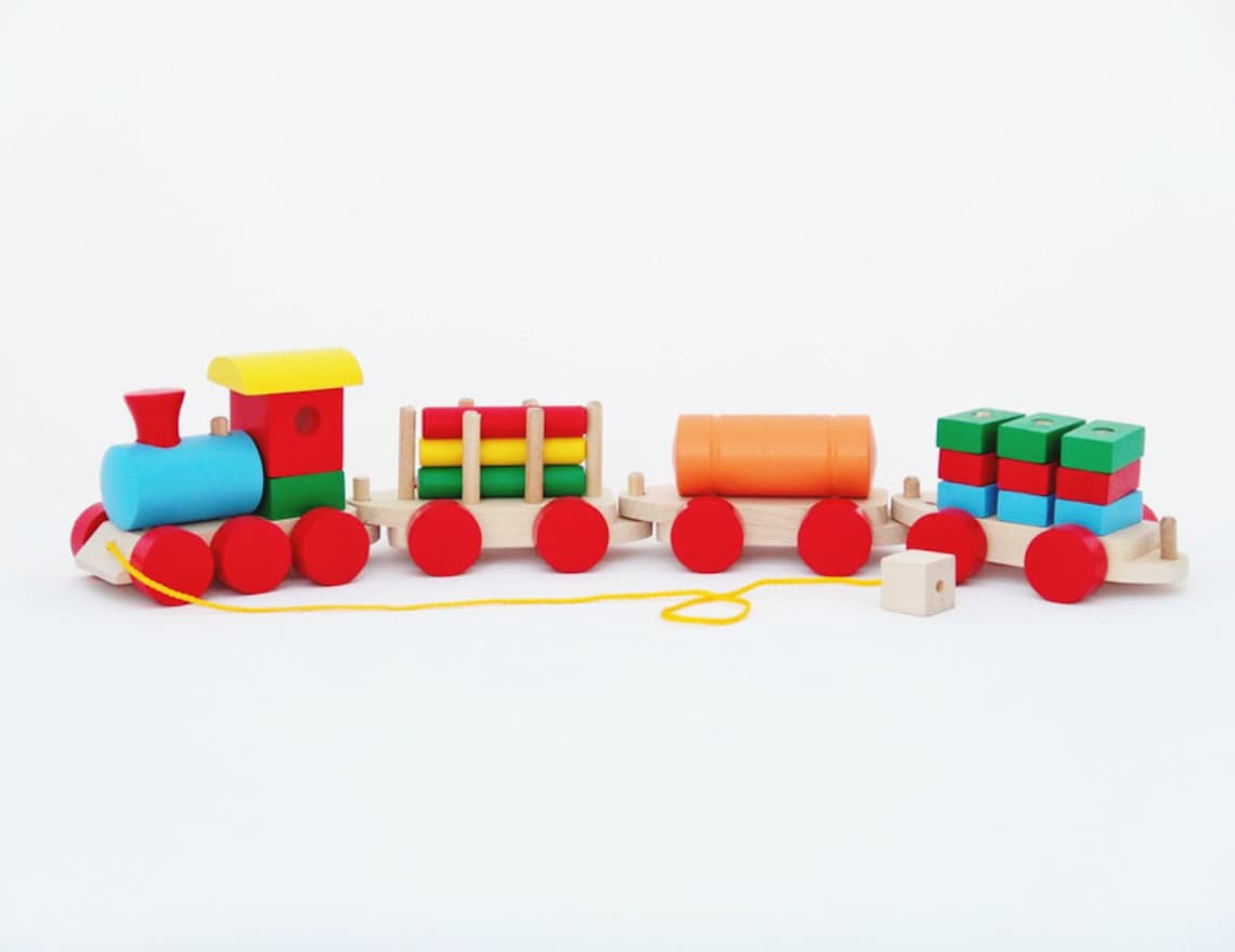 Wooden Train Pull Toy 1 Train 4 Set Steam Locomotive Toy - Etsy