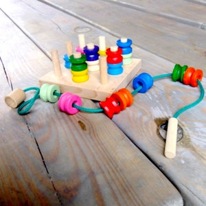 Wooden Lacing Spools Toy Rainbow Spools Rainbow Stacker - Etsy