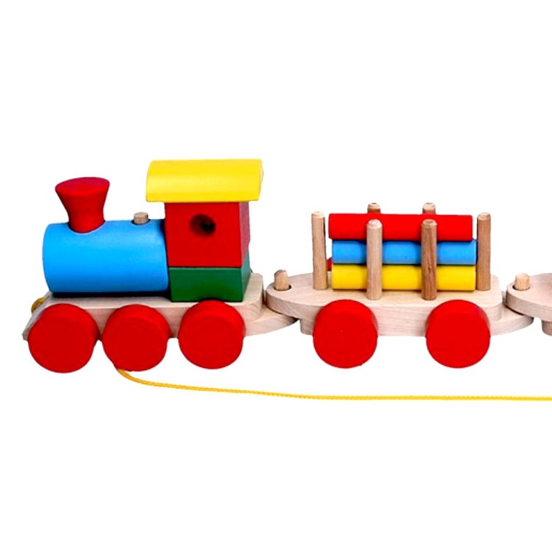 Wooden Train Pull Toy 1 Train 4 Set Steam Locomotive Toy - Etsy