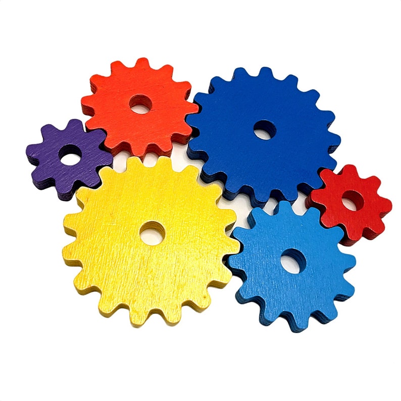 Wooden Gear Shapes Stacker, Stacking Rainbow, Wooden Ring Stacker, Wood ...