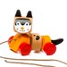 Wooden Cat Pull Toy, Pull Along Cat, Wooden Cat Toy With Rotating ...