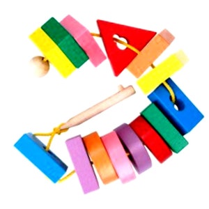 Geometric Shapes Lacing Set With Wooden Key, Shape Lacing, Fine Motor ...