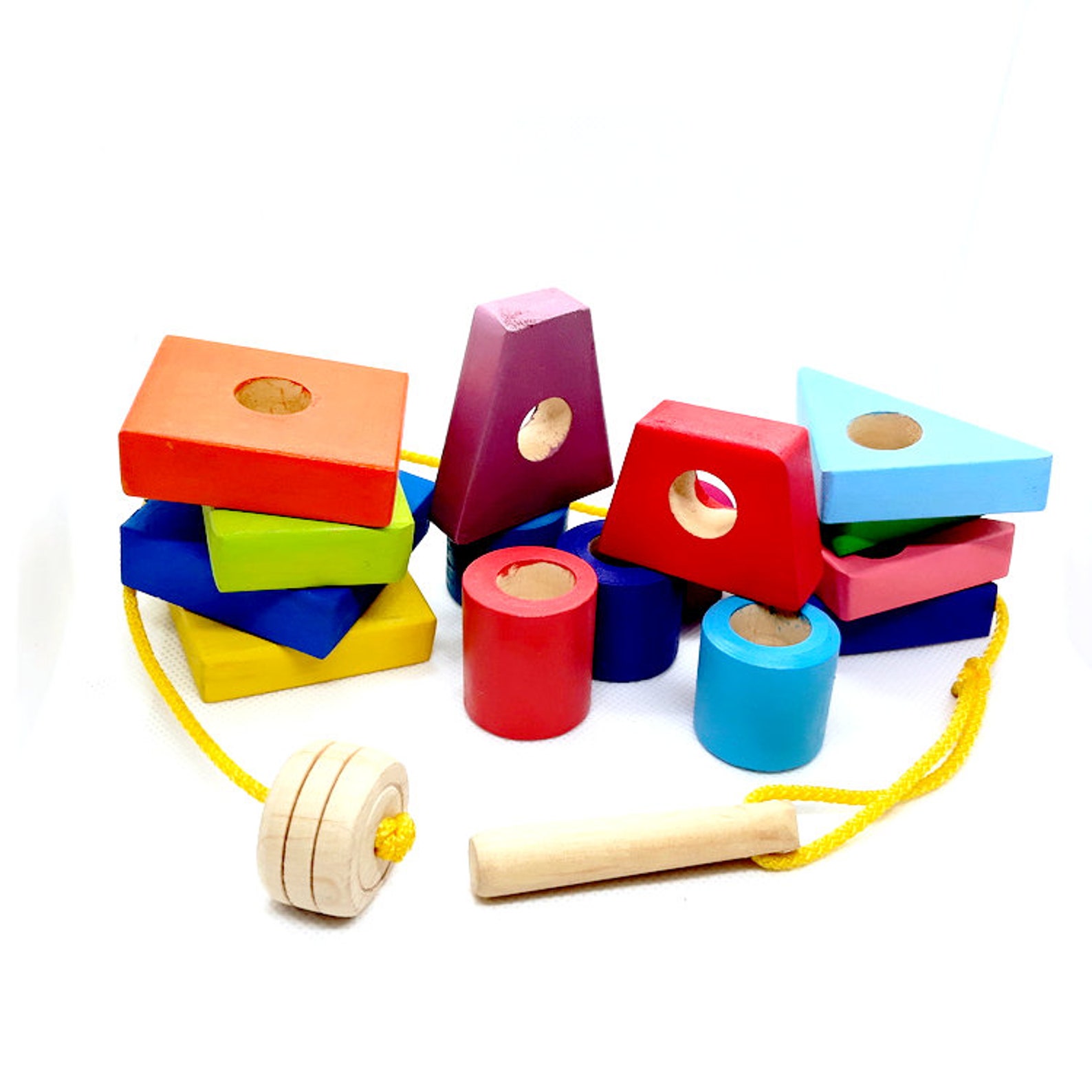 Geometric Shapes Lacing Set, Lacing Toy, Fine Motor Skills, Wooden ...