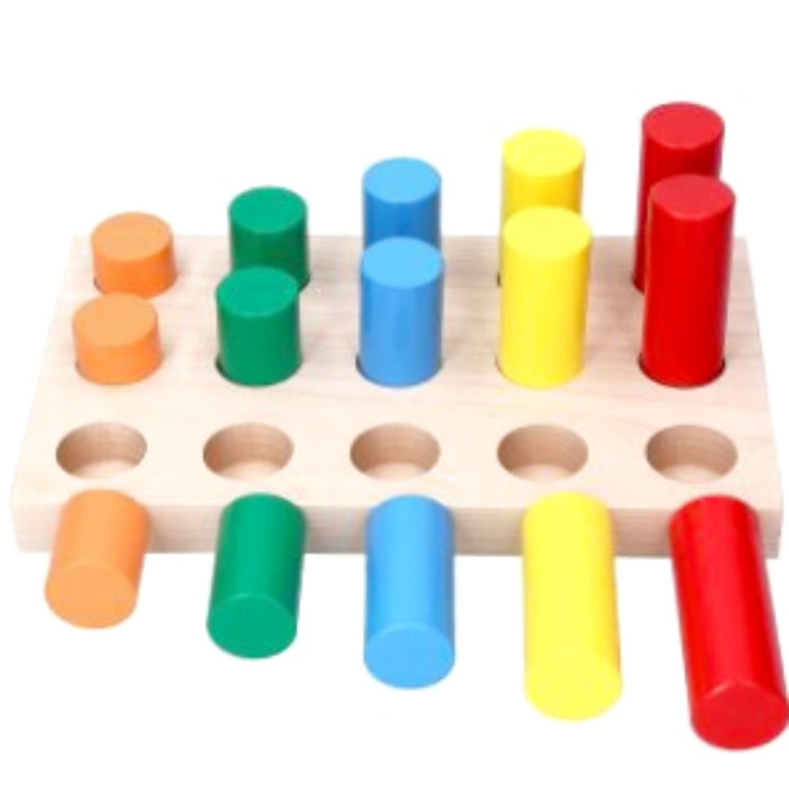 Rainbow Cylinders Set 15, Montessori Wooden Educational Puzzle, Color ...