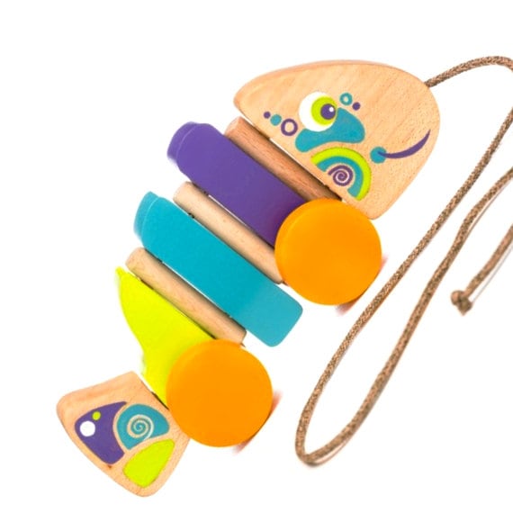 Fish Pull Wooden Toy,pull Along Fish Toys, Wooden Fish With Rotating ...