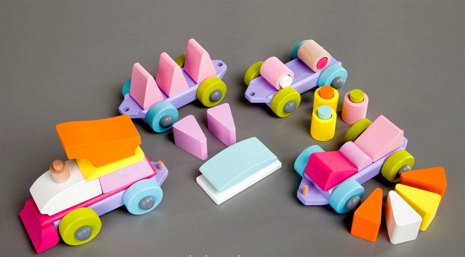 Wooden Train Pull Toy 4, Train Set, Steam Locomotive Toy, Sorting Toy ...