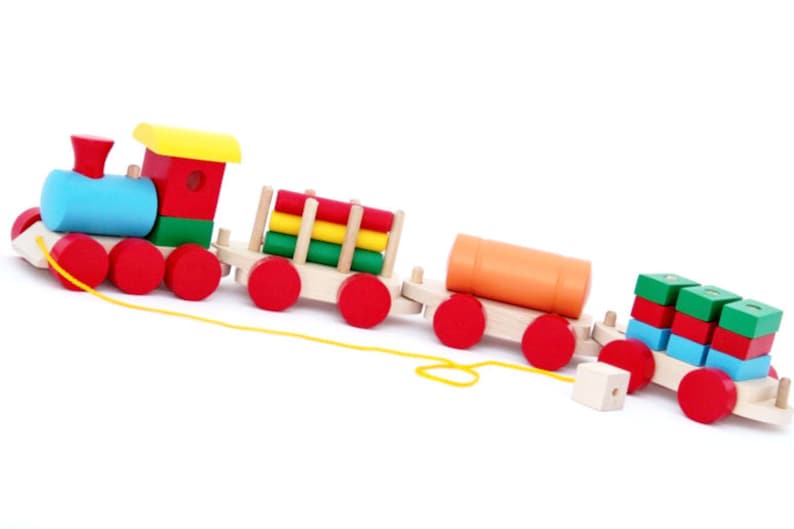 Wooden Train Pull Toy 1 Train 4 Set Steam Locomotive Toy - Etsy