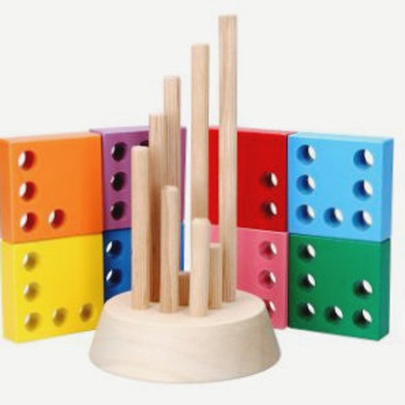 Stacking Rainbow Wooden Ring Stacker Square Pyramid Toy - Etsy