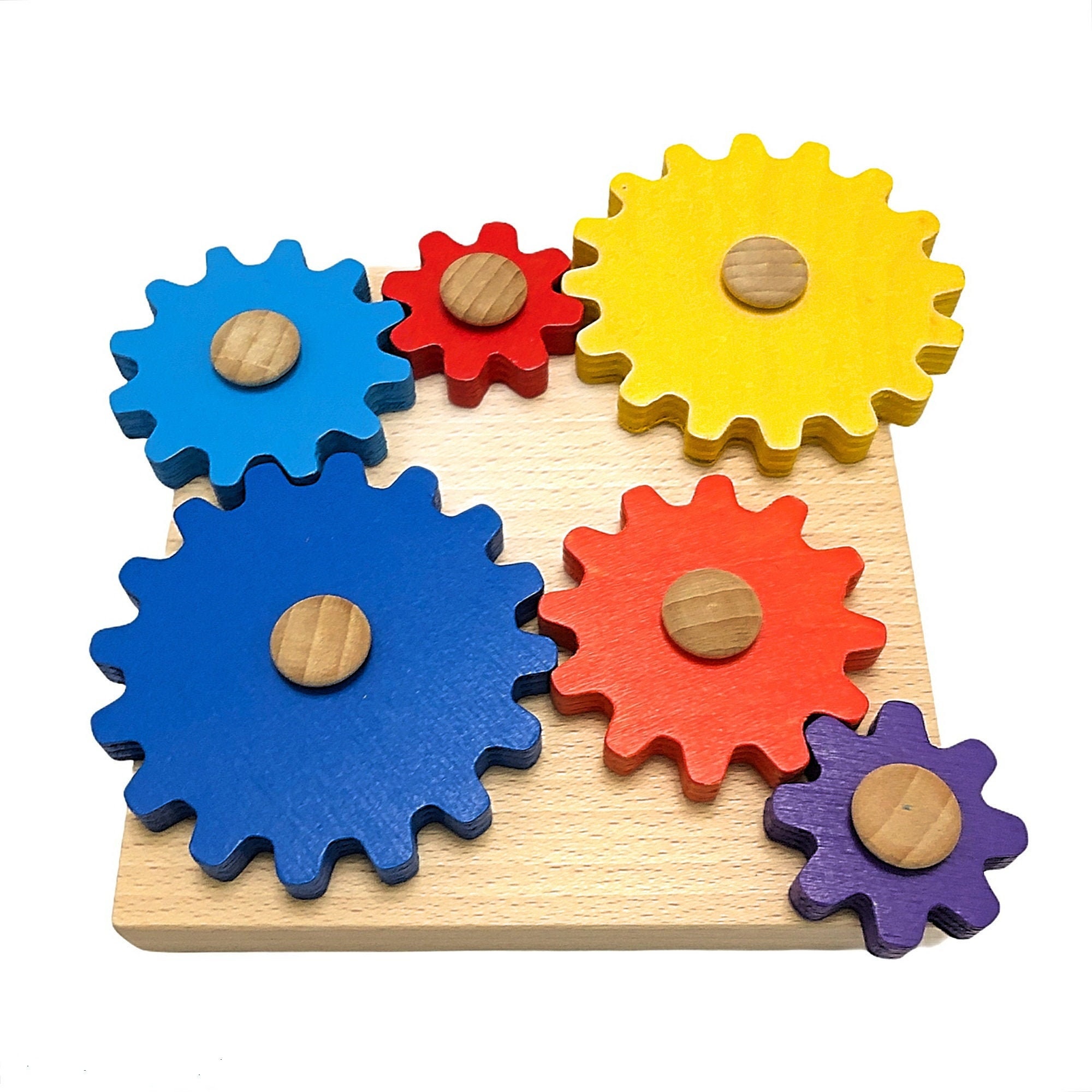 Wooden Gear Shapes Stacker, Stacking Rainbow, Wooden Ring Stacker, Wood ...