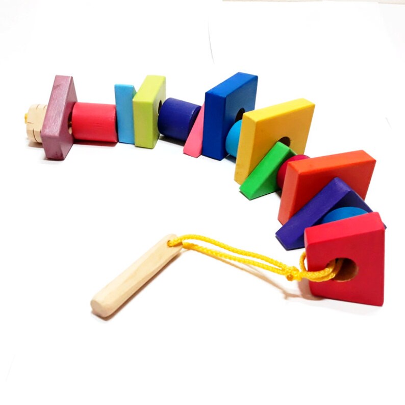 Geometric Shapes Lacing Set, Lacing Toy, Fine Motor Skills, Wooden ...