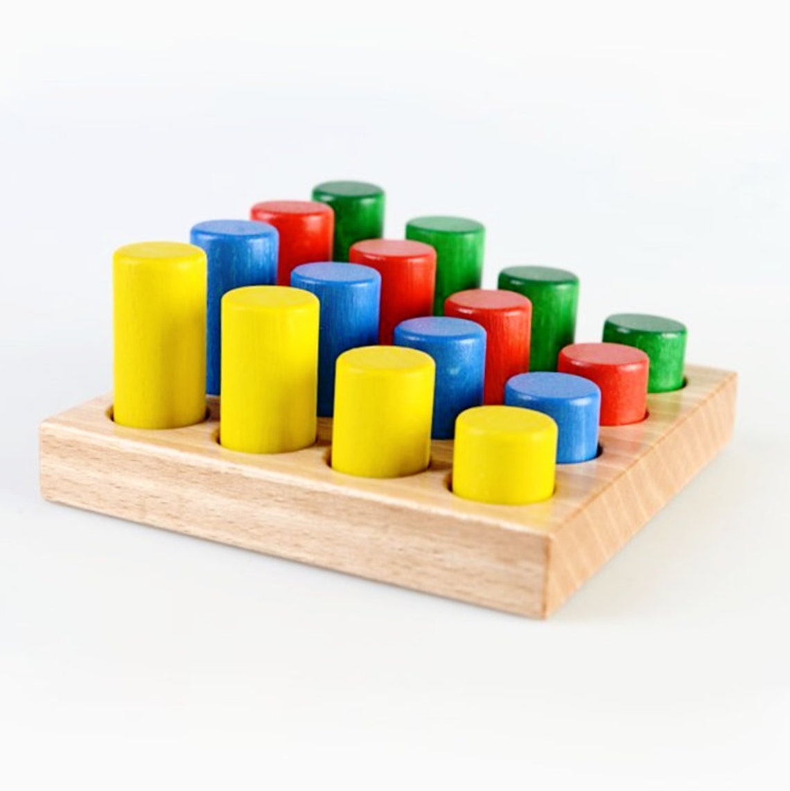 Rainbow Cylinders Set 16, Montessori Wooden Educational Puzzle, Color ...